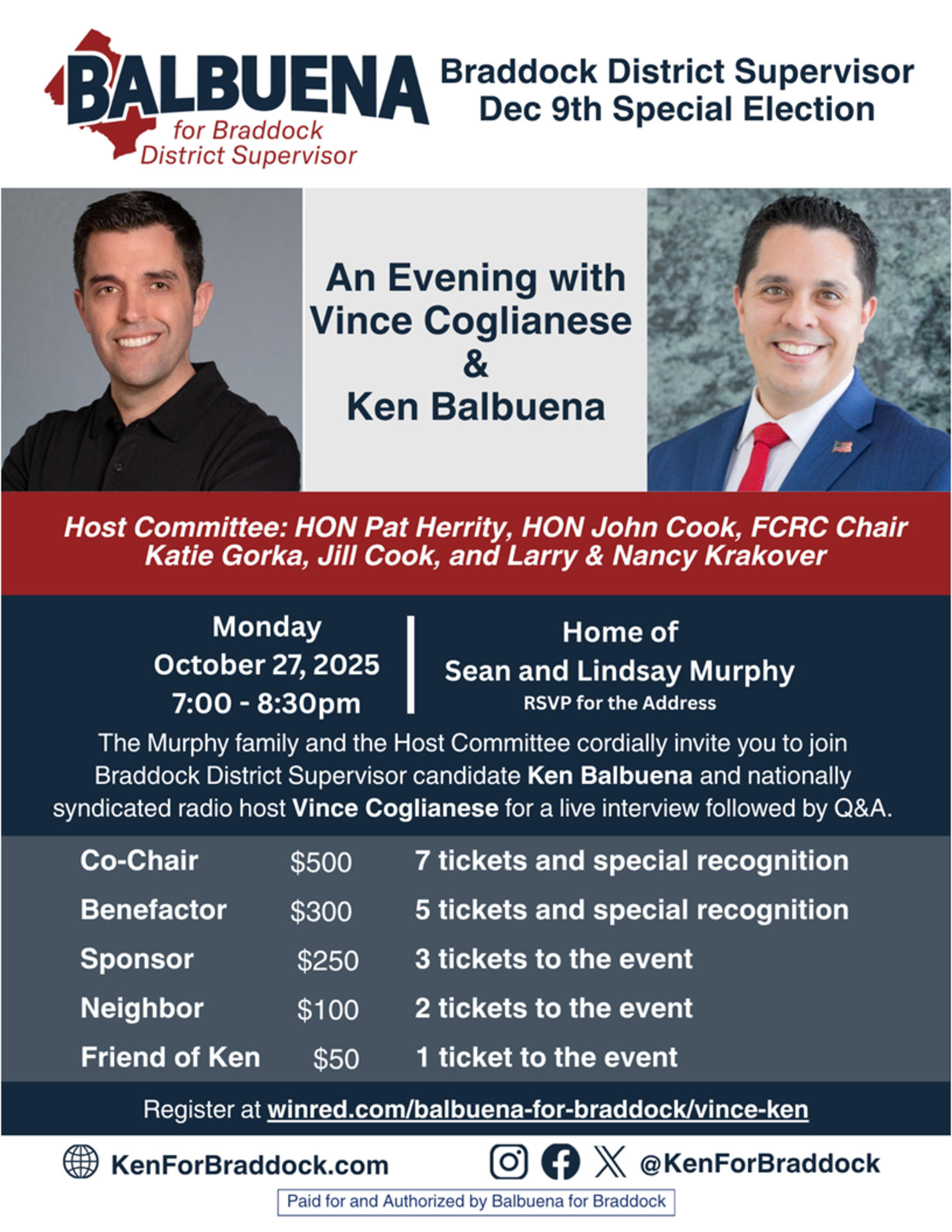 An Evening with Vince Coglianese and Ken Balbuena Fundraiser