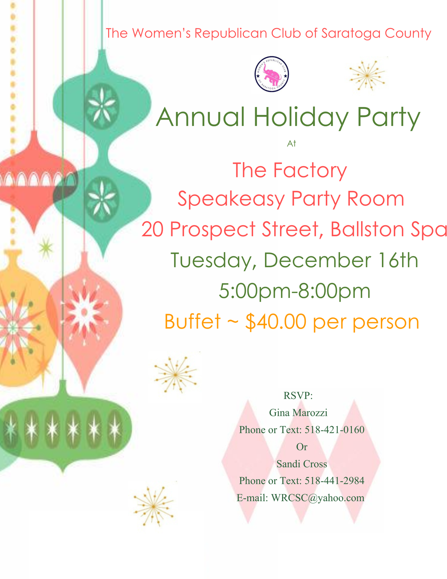 Saratoga County Women’s Republican Club – Annual Holiday Party
